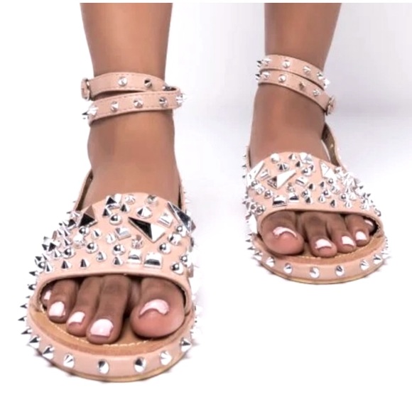 Lemonade | Shoes | Nib Lemonade All The Spikes Nude Spiked Ankle Strap ...